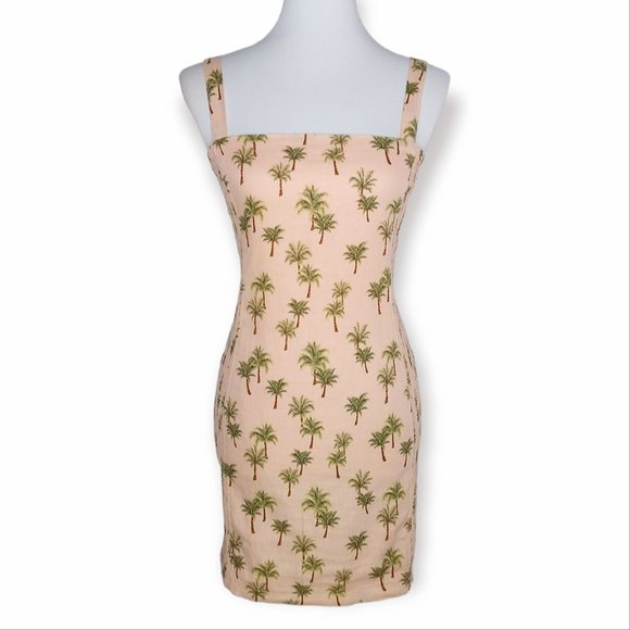 Robin K | Dresses | Robin K Linen Blend Fitted Dress Palm Tree Print ...